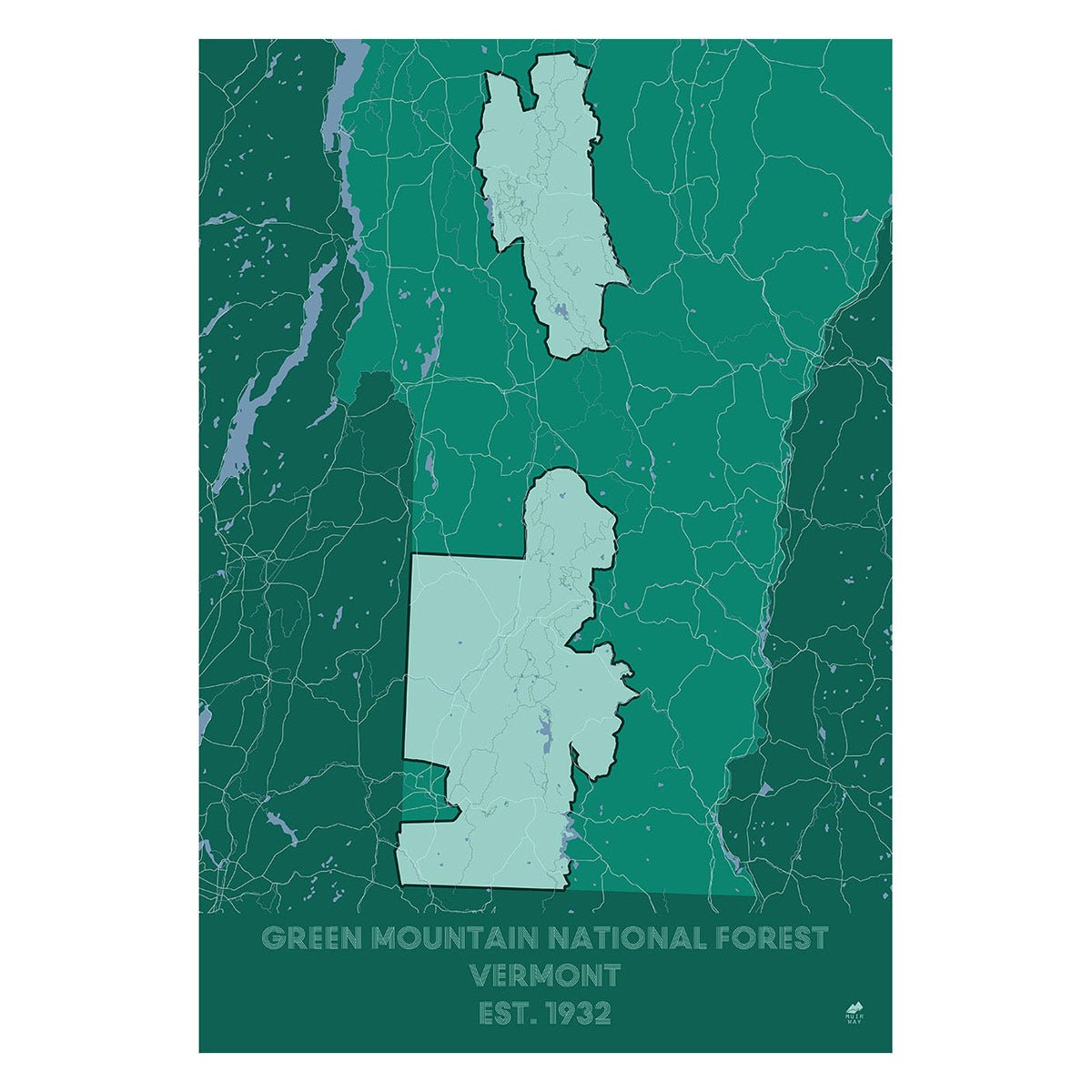 Green Mountain National Forest Map Poster| Muir Way