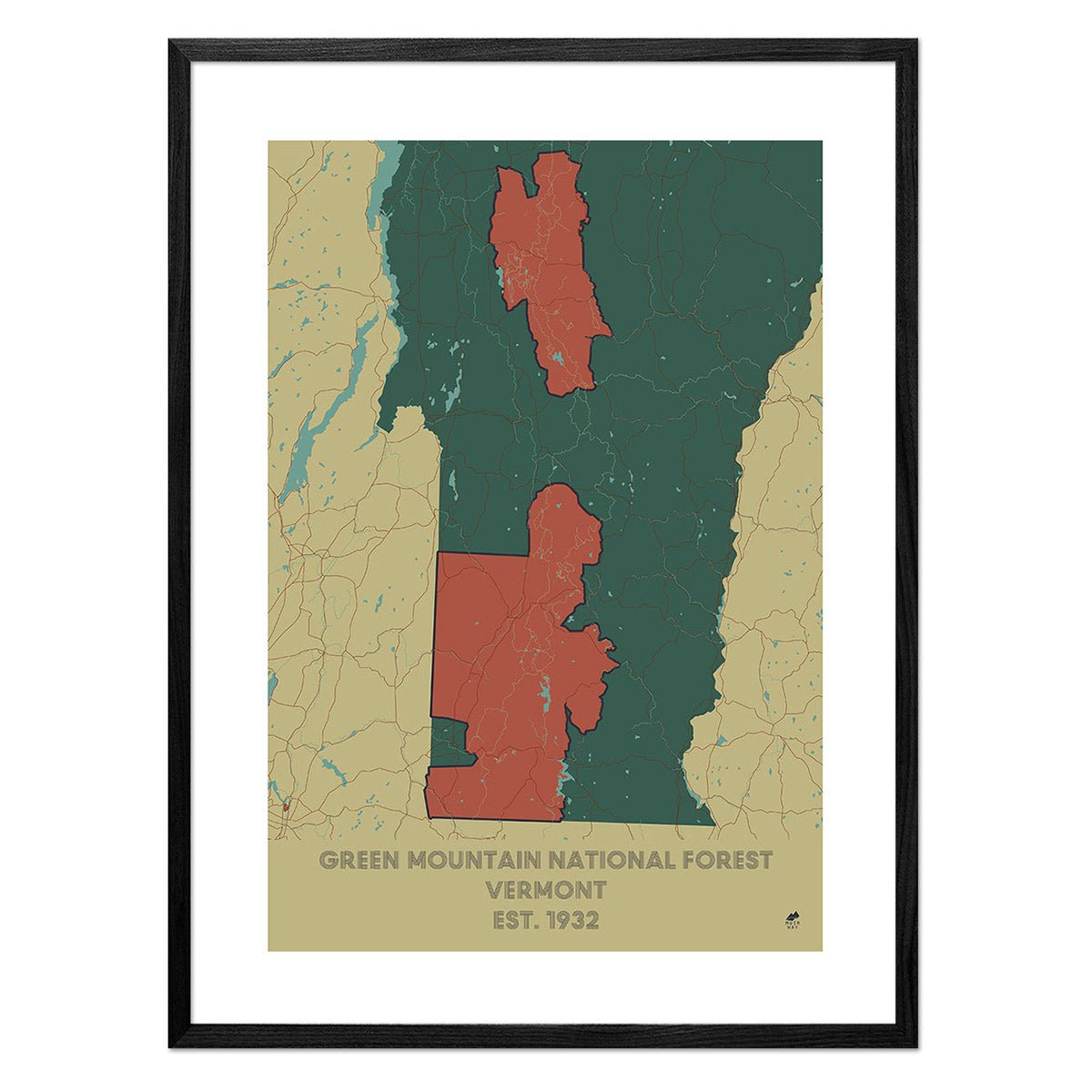 Green Mountain National Forest Map Poster| Muir Way