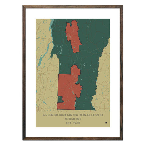 Green Mountain National Forest Map Poster| Muir Way