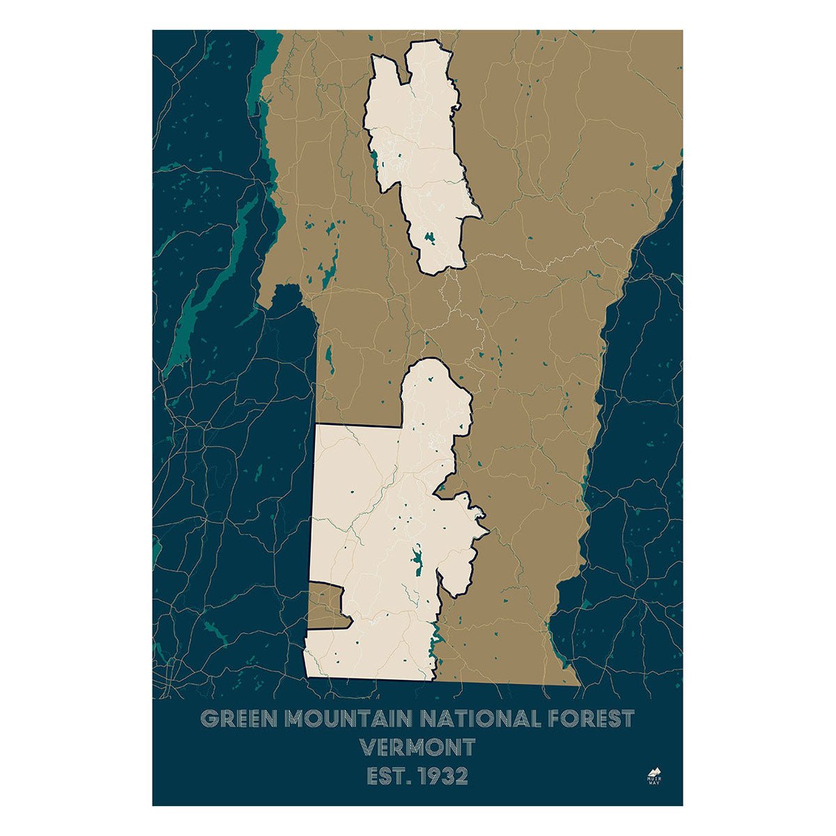 Green Mountain National Forest Map Poster| Muir Way
