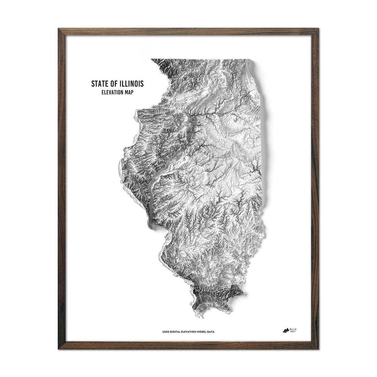 Shop Illinois Relief Map Prints | Vintage & Hydrological Map Art - Muir Way