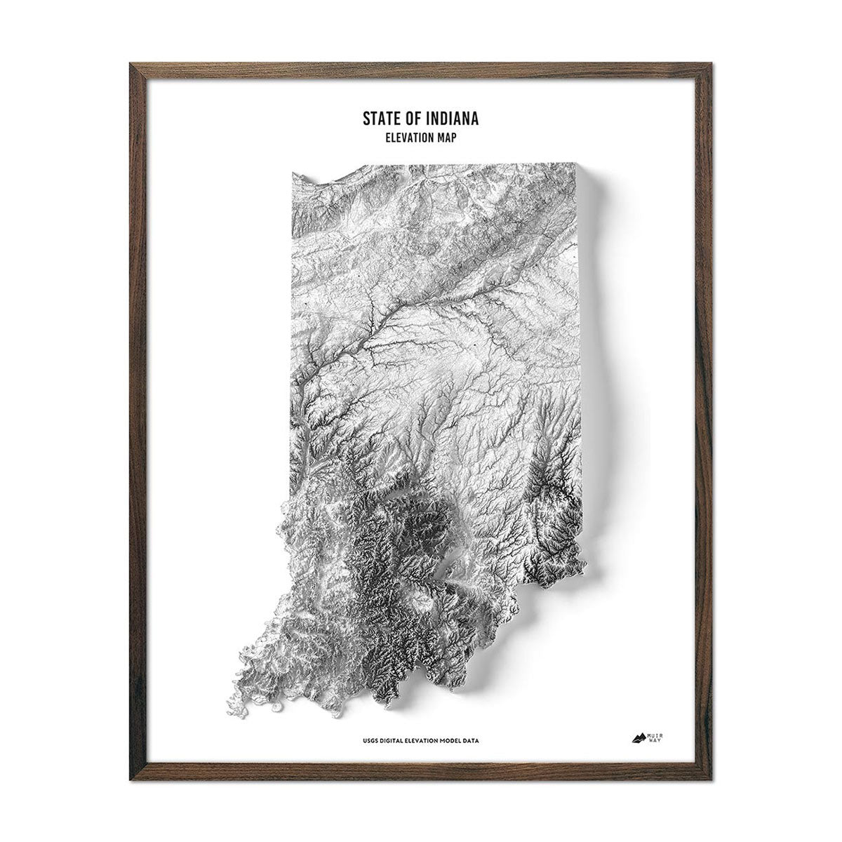 Indiana Relief Map Prints | Elevation & Hydrological Maps - Muir Way