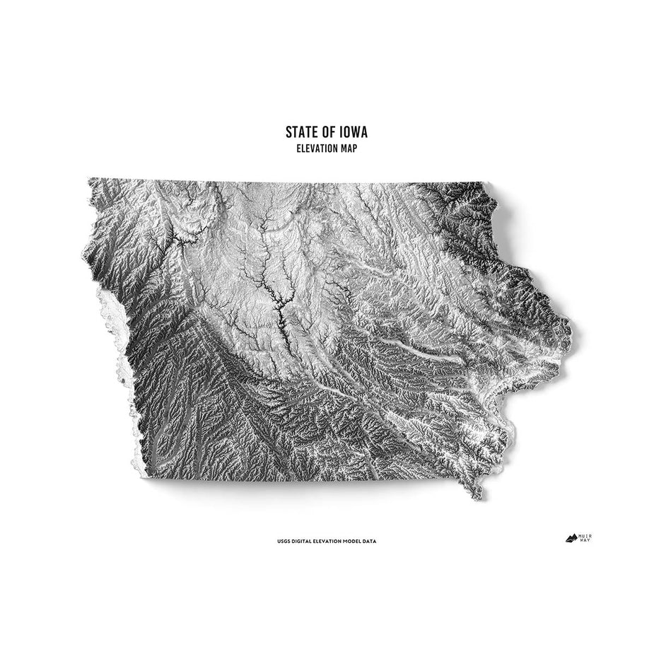 Iowa Elevation Map Print | Museum-Quality from Muir Way