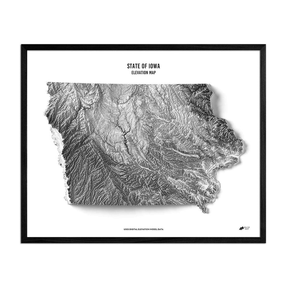 Iowa Elevation Map Print | Museum-Quality from Muir Way