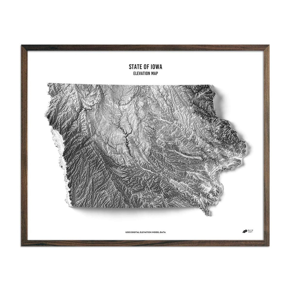 Iowa Relief Maps | Hydrological & Elevation Map Prints - Muir Way