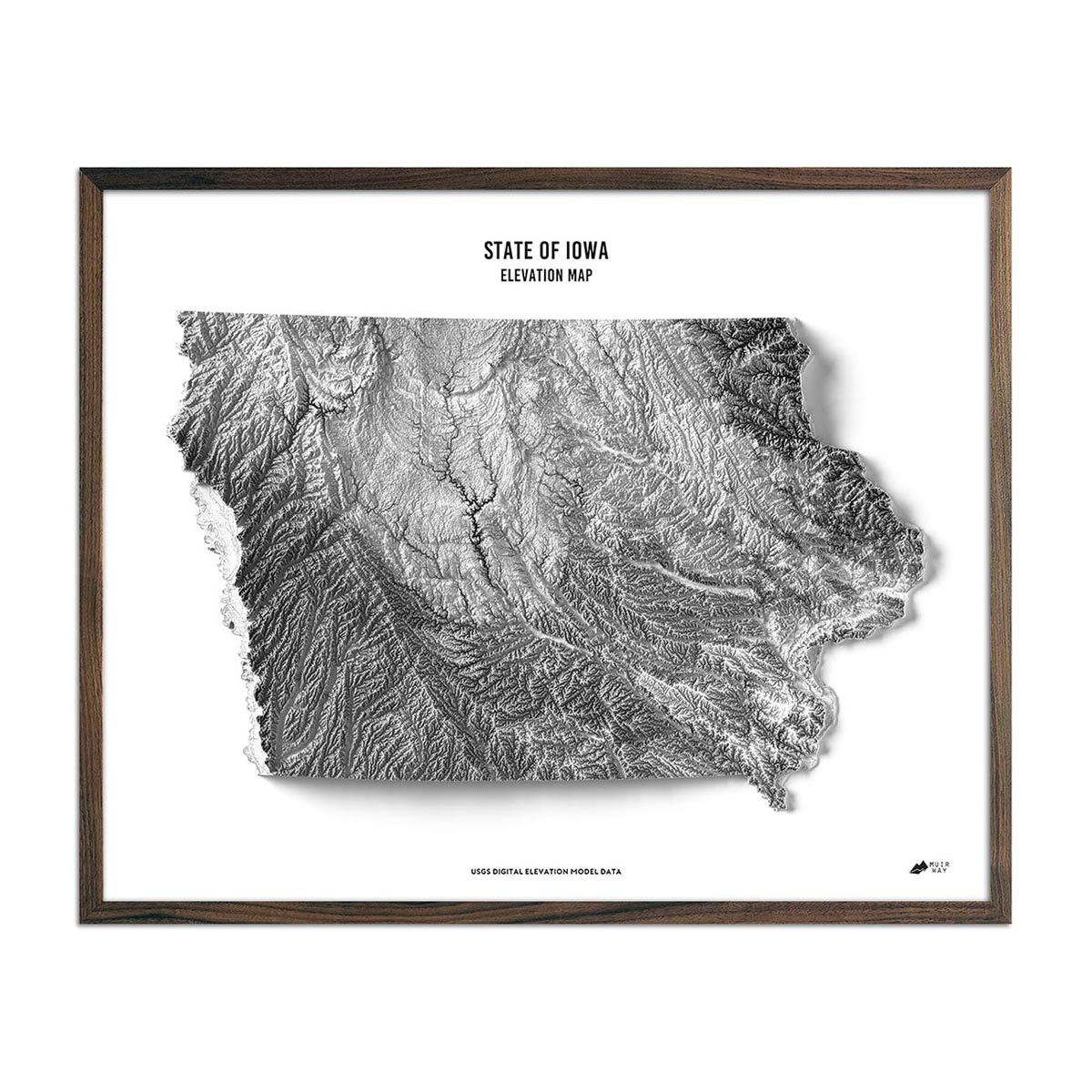 Iowa Relief Maps | Hydrological & Elevation Map Prints - Muir Way