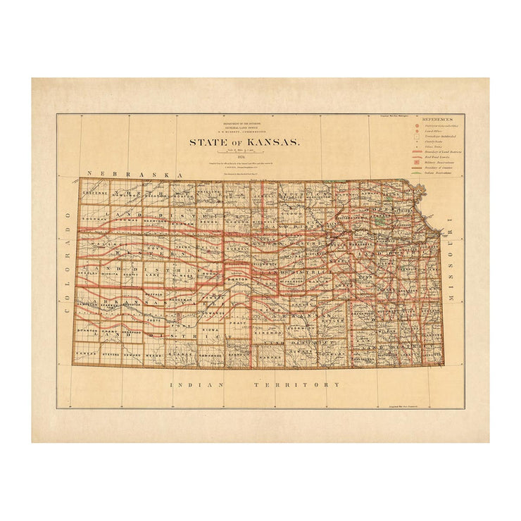 Kansas State Map from 1876 – Muir Way