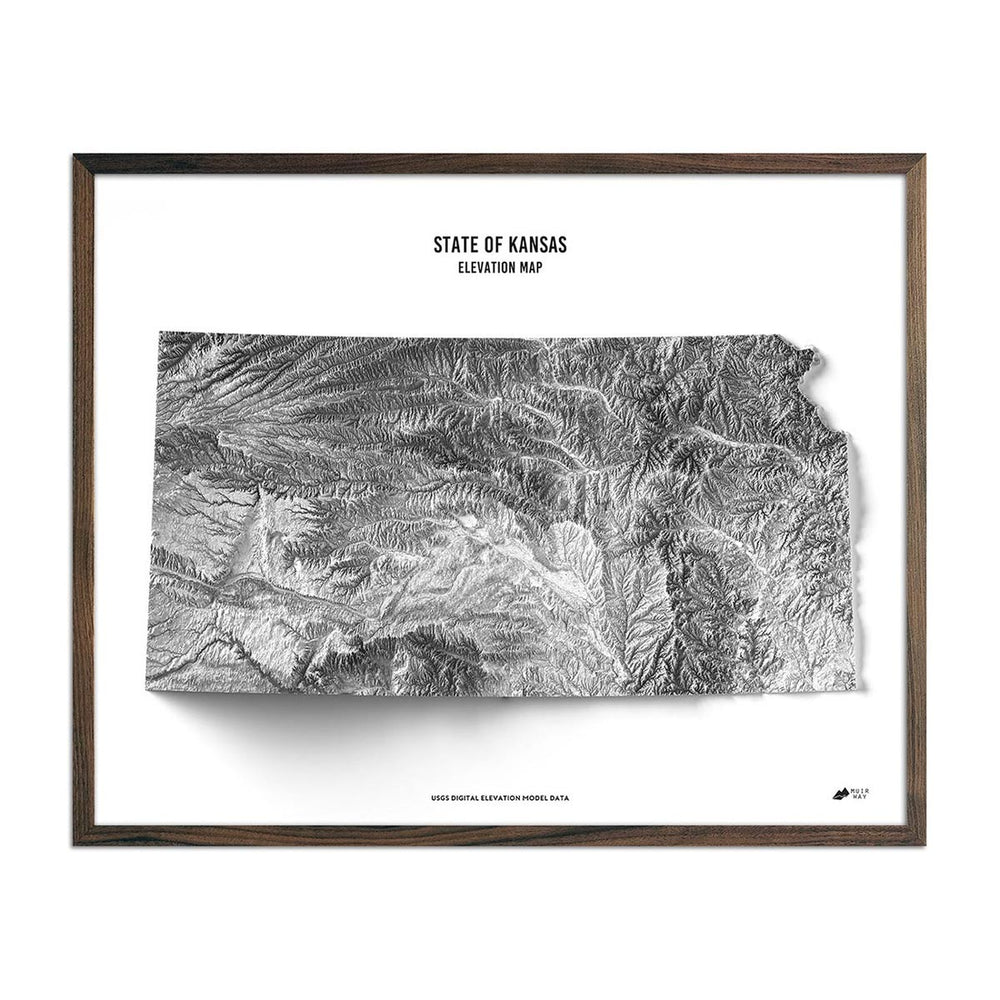 Kansas Relief Maps | Hydrological & Elevation Map Prints - Muir Way