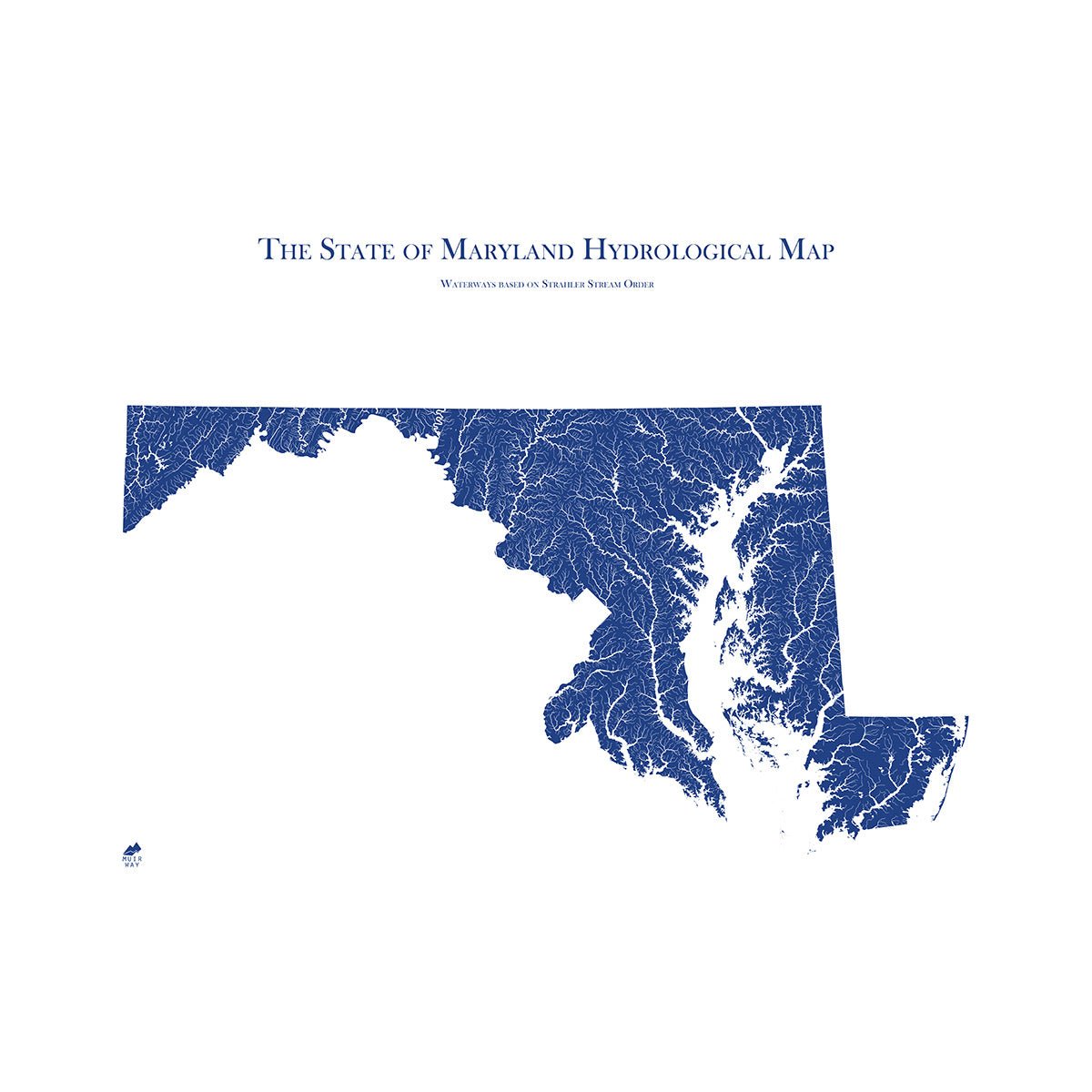 Maryland Hydrology Series Map | Map of rivers, streams & more - Muir Way