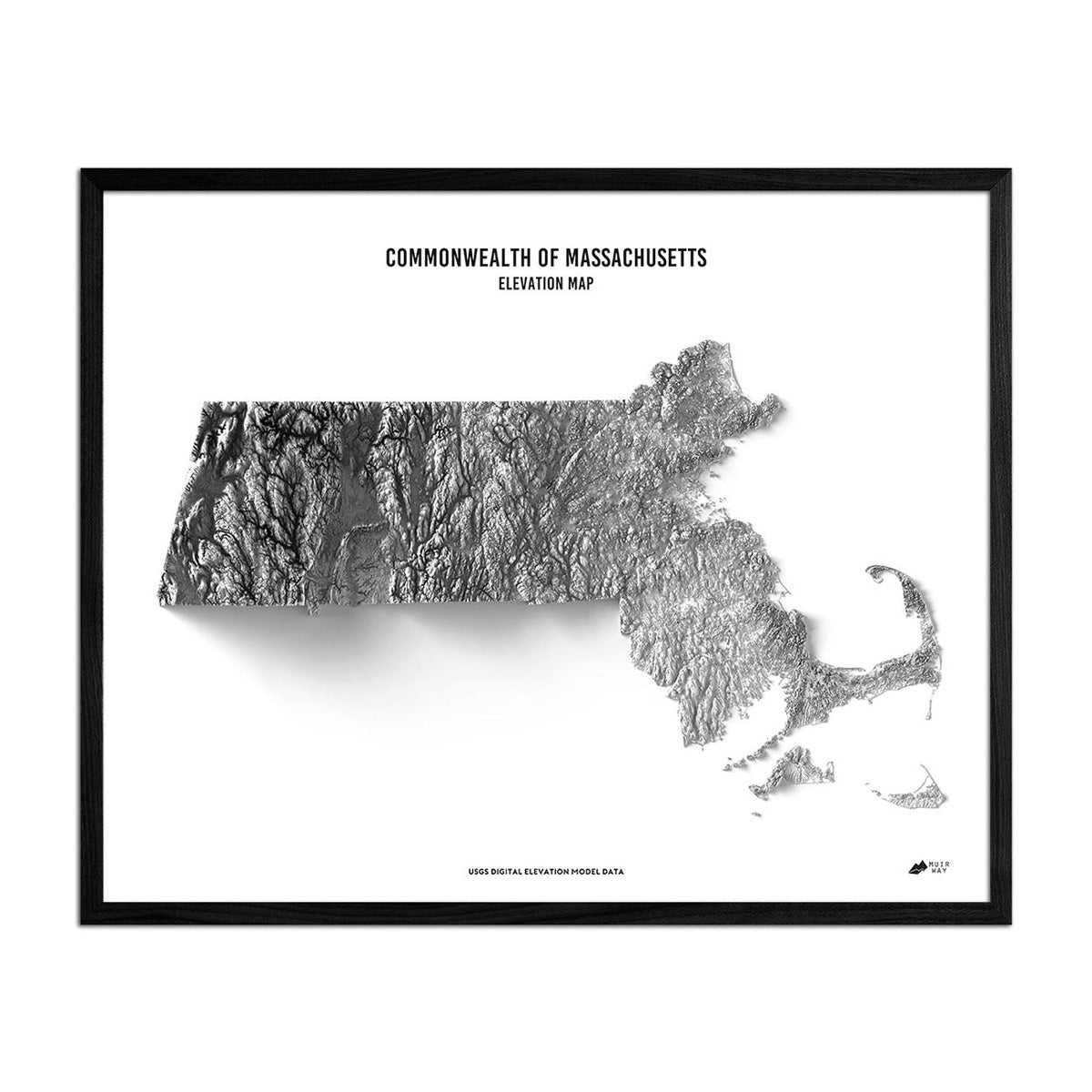 Massachusetts Elevation Map - Muir Way