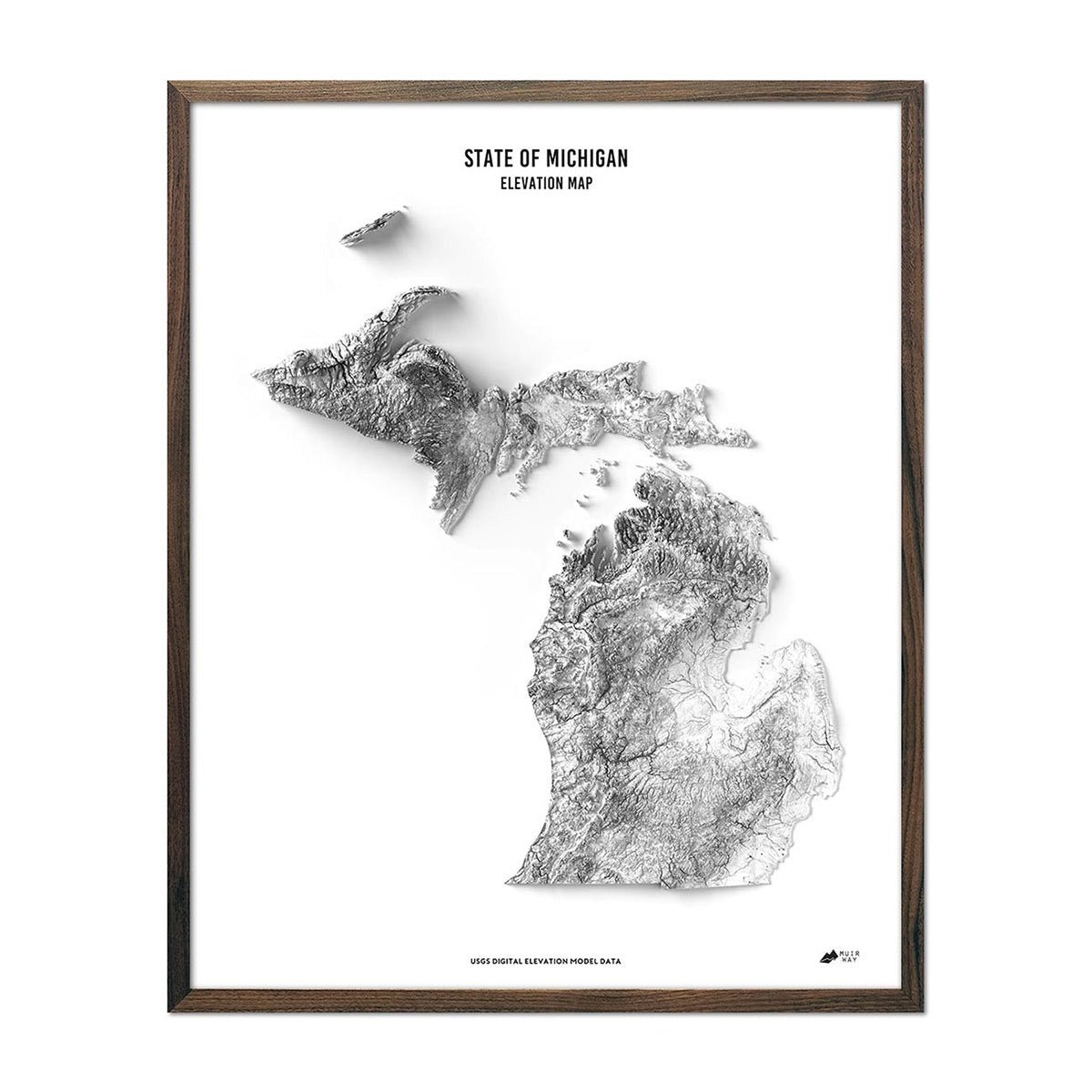 Shop Michigan Relief Maps | Elevation & Hydrological Maps - Muir Way