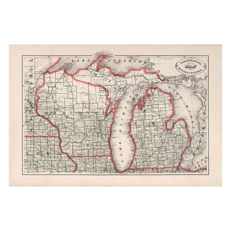 Michigan and Wisconsin 1883 Map – Muir Way