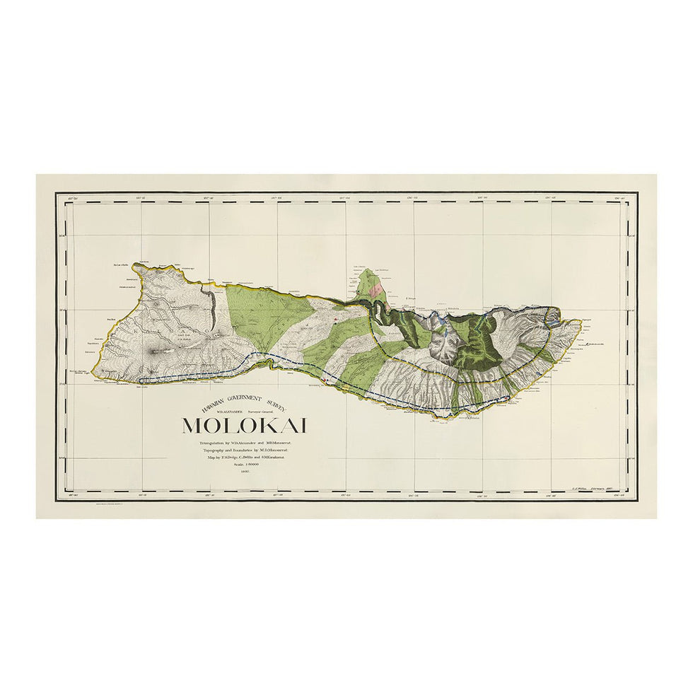 Molokai Island 1906 Map | Hawaiian Topographic Wal Art – Muir Way