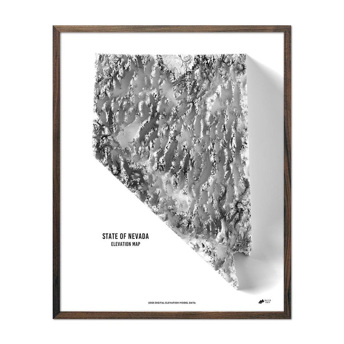 Nevada Relief Map Prints | Elevation & Hydrological Maps - Muir Way