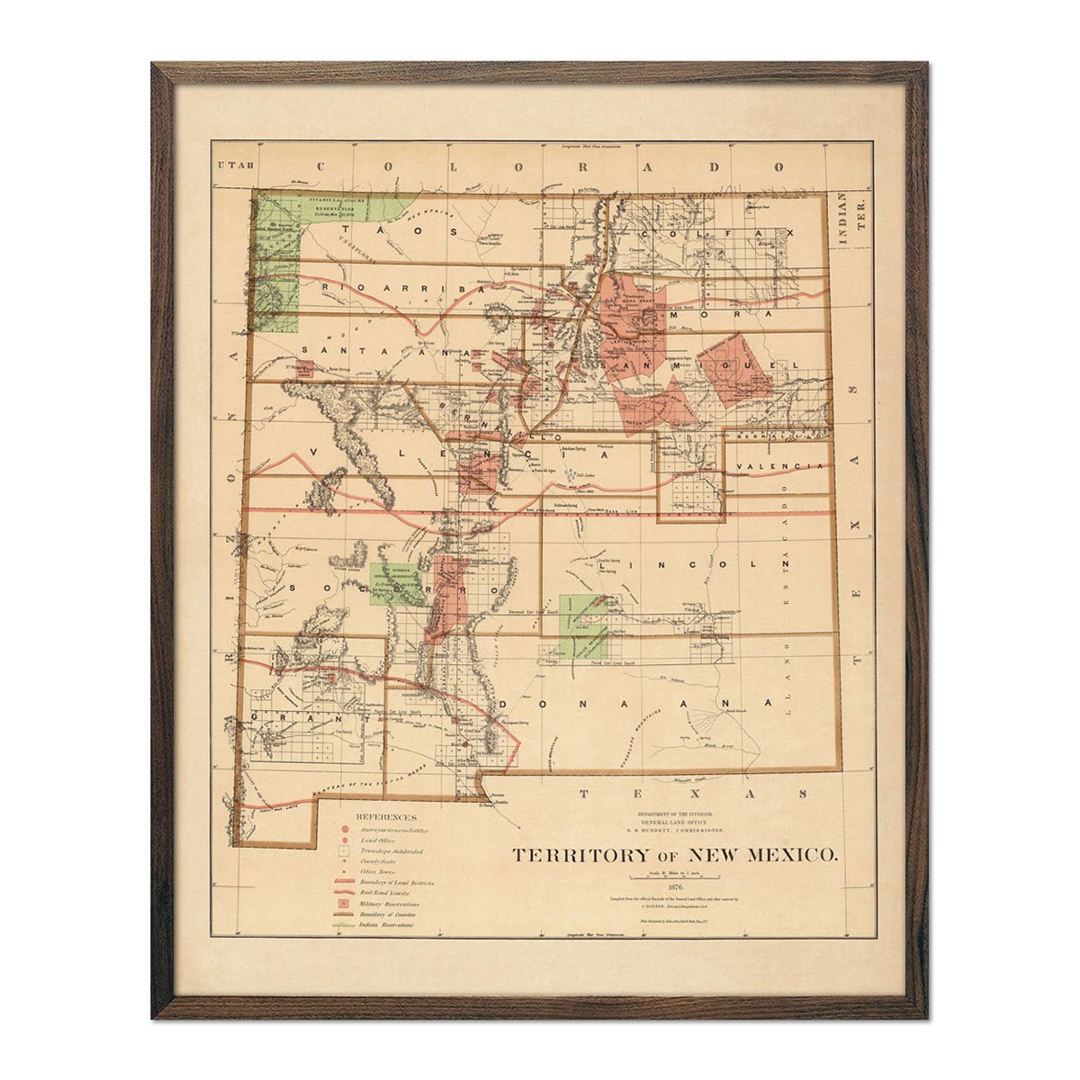 New Mexico Territory Map from 1876 - Muir Way