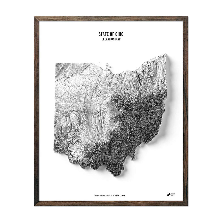 Ohio Elevation Map Print | Museum-Quality Prints from Muir Way
