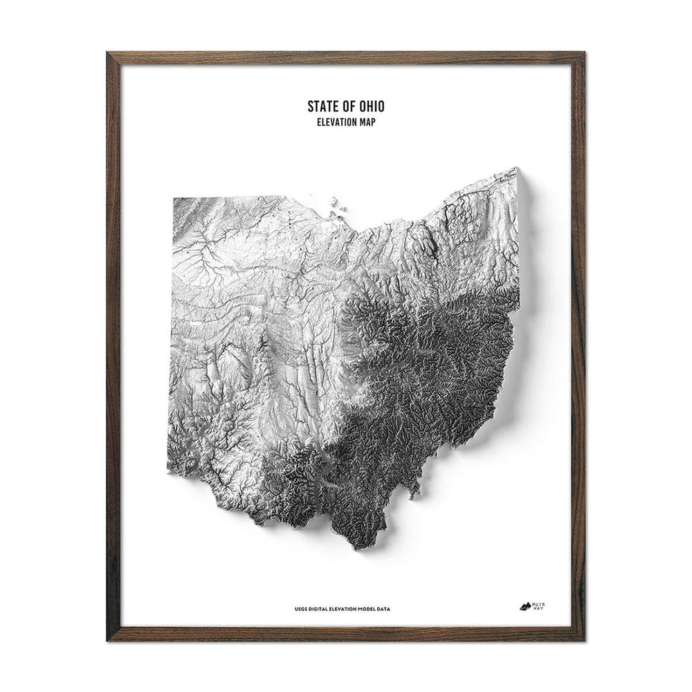 Ohio Relief Maps | Elevation & Hydrological Map Prints - Muir Way
