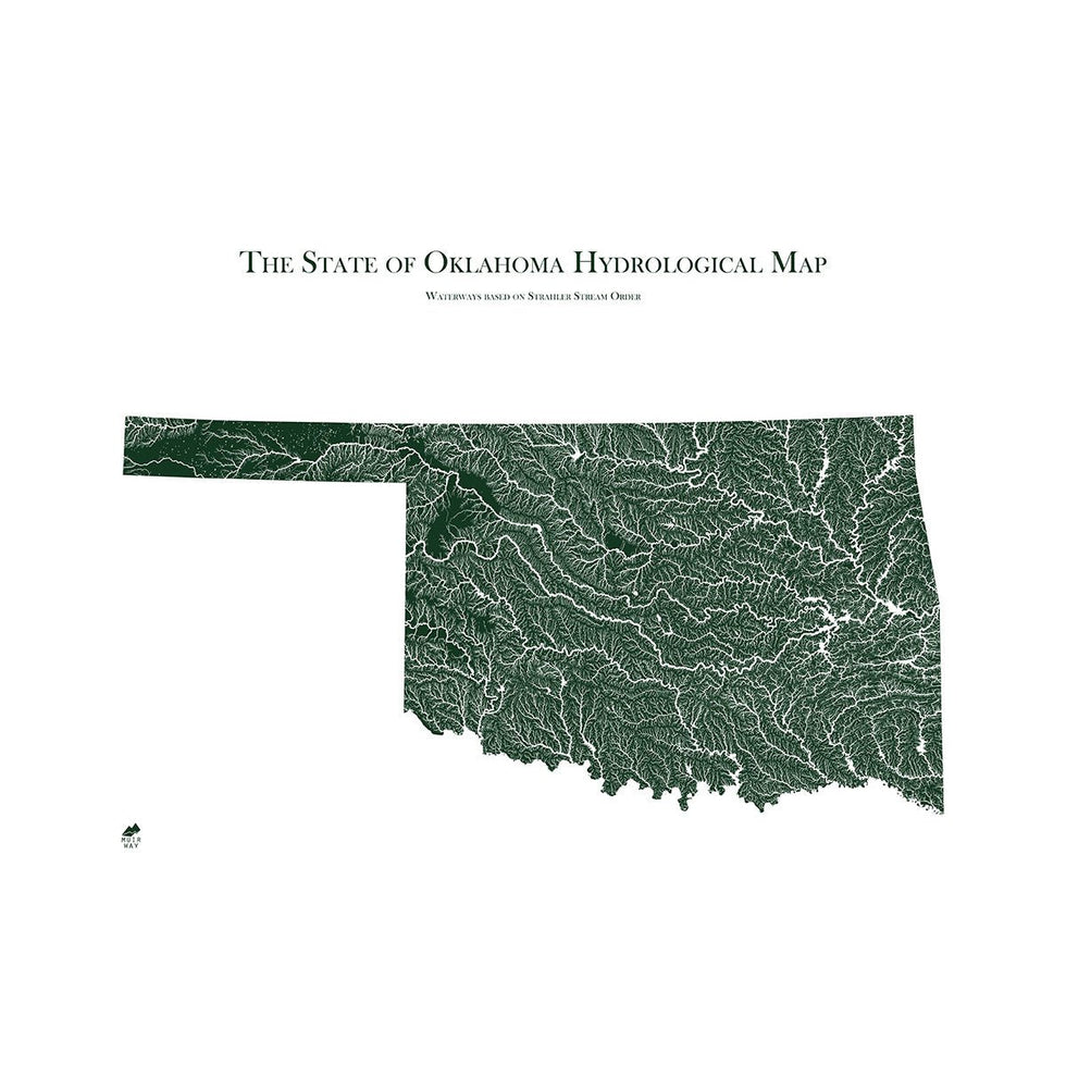 Oklahoma Hydrology Series Map | Map of rivers, streams & more – Muir Way