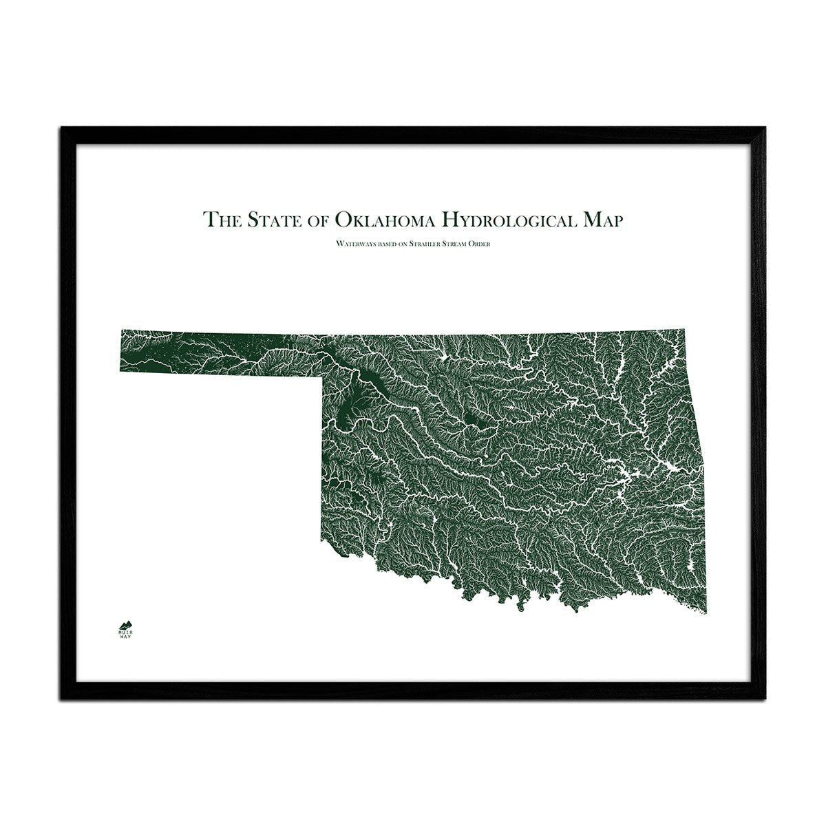 Oklahoma Hydrology Series Map | Map of rivers, streams & more - Muir Way