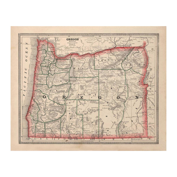Oregon 1883 Map Print | Vintage George Cram Reproduction – Muir Way