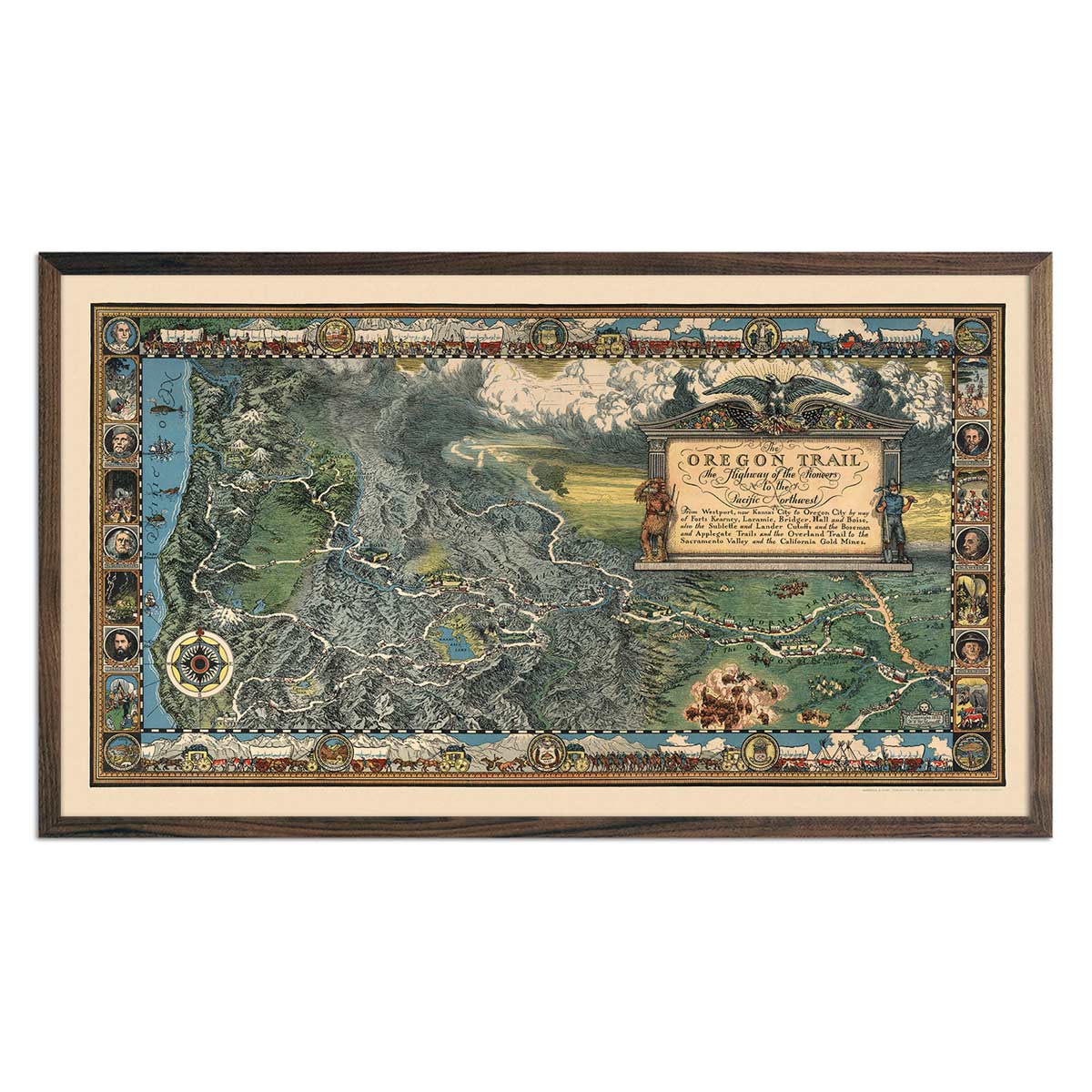 1932 Oregon Trail Map Print | Detailed Map Drawing – Muir Way