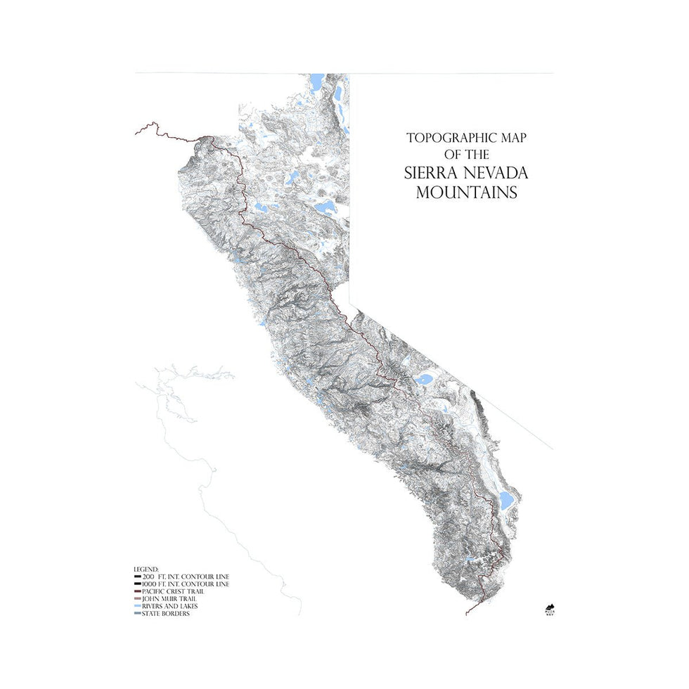 Sierra Nevada Mountains Map | Topographic Print – Muir Way