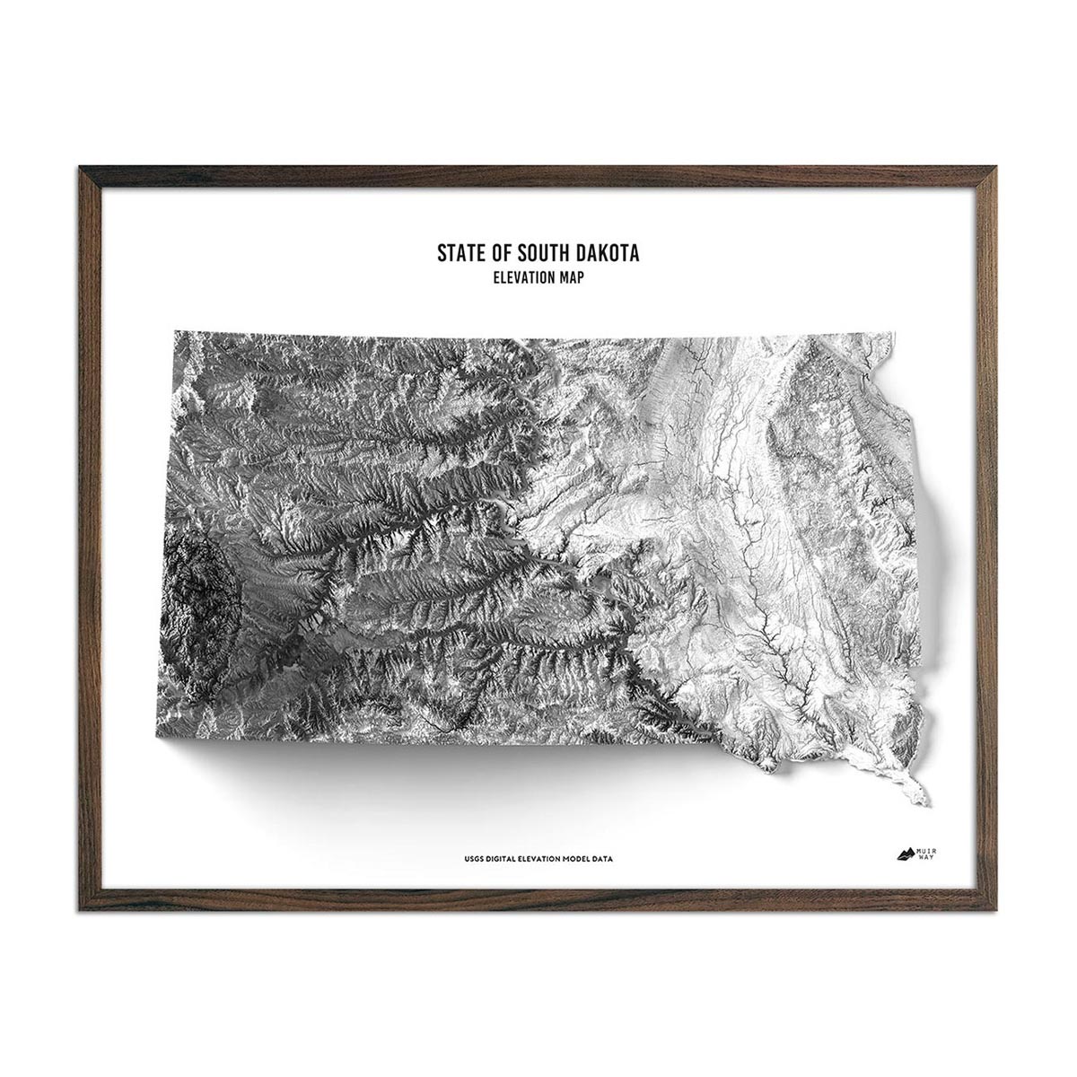 South Dakota Elevation, Topographical, & Relief Map Prints - Muir Way