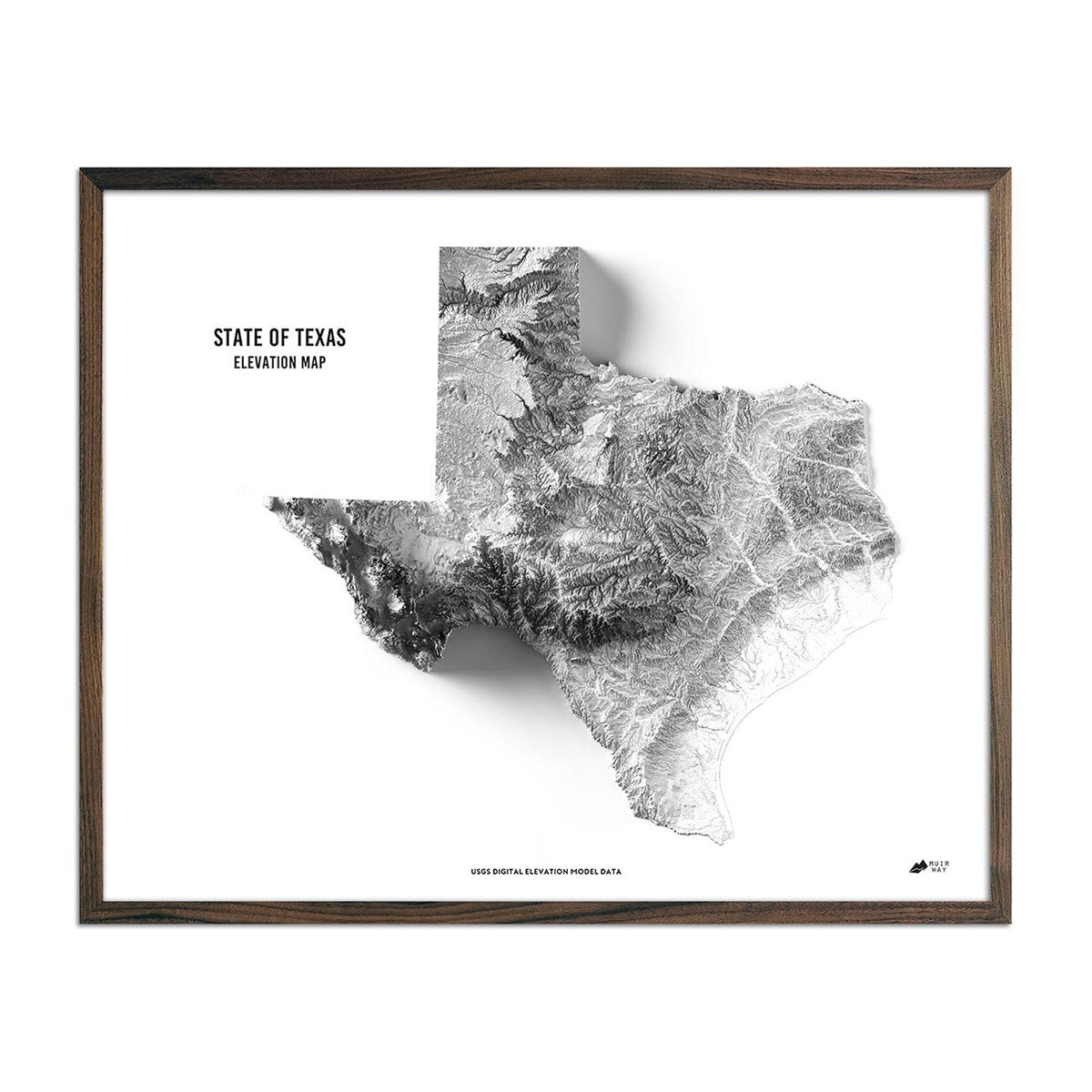 Texas Elevation Map | Print with Relief Map Shading – Muir Way