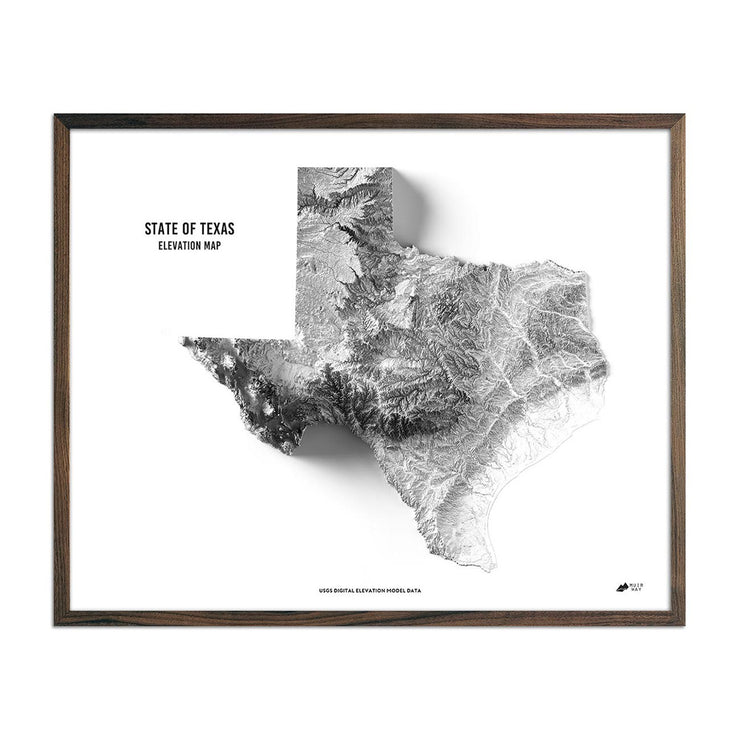 Texas Elevation Map | Print with Relief Map Shading – Muir Way