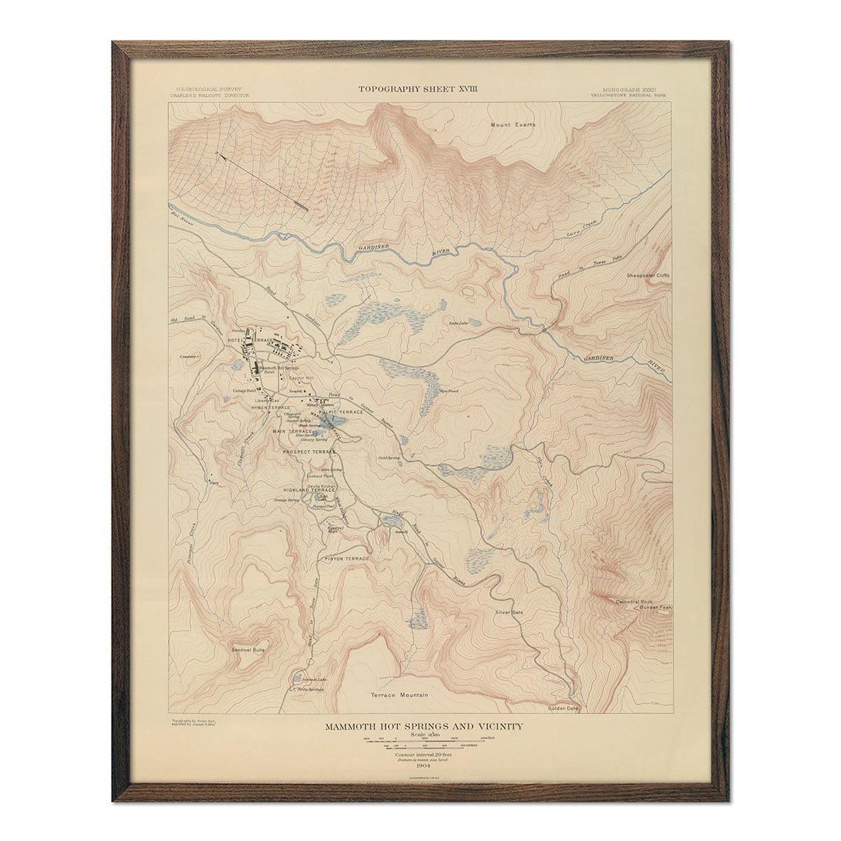 Yellowstone Topographic Map of Mammoth Hot Springs 1904 Map - Muir Way