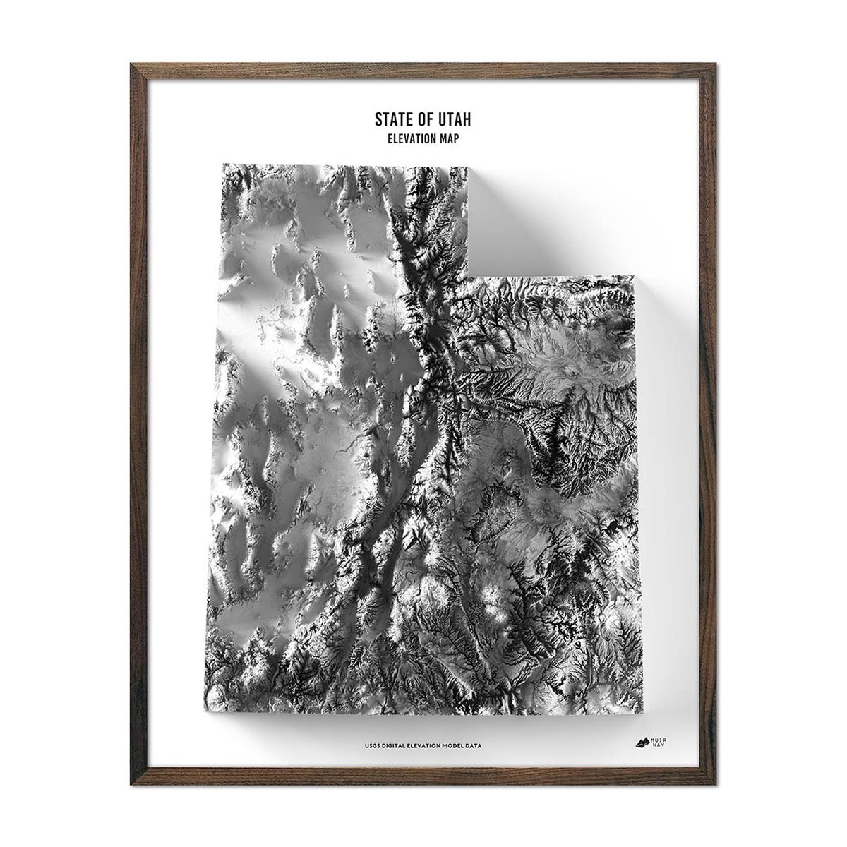 Buy a Utah Elevation Map Print | Museum Quality from Muir Way