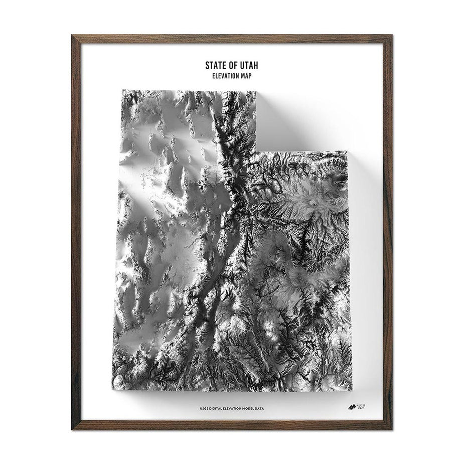 Buy a Utah Elevation Map Print | Museum Quality from Muir Way