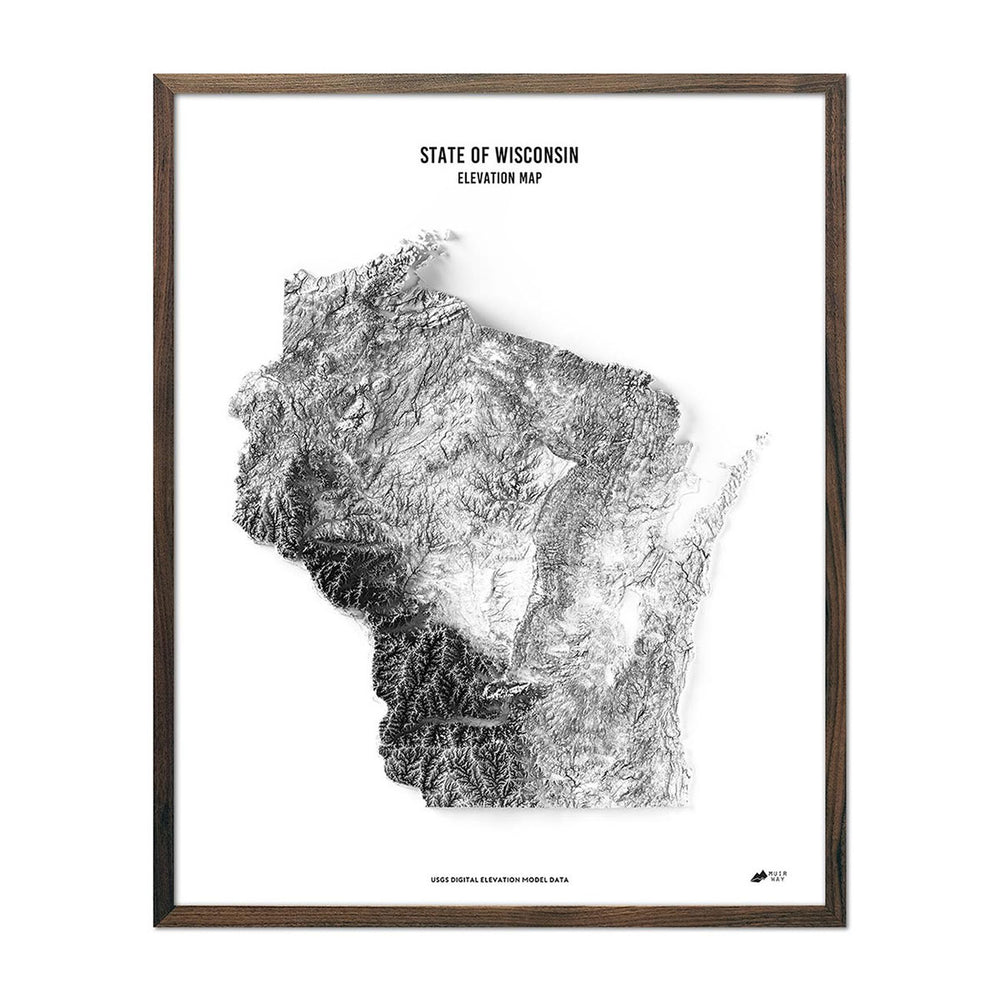 Wisconsin relief maps, hydrological maps & elevation prints. - Muir Way