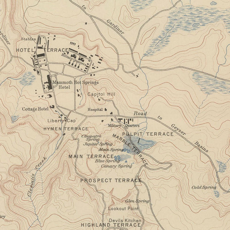 Yellowstone Topographic Map of Mammoth Hot Springs 1904 Map - Muir Way