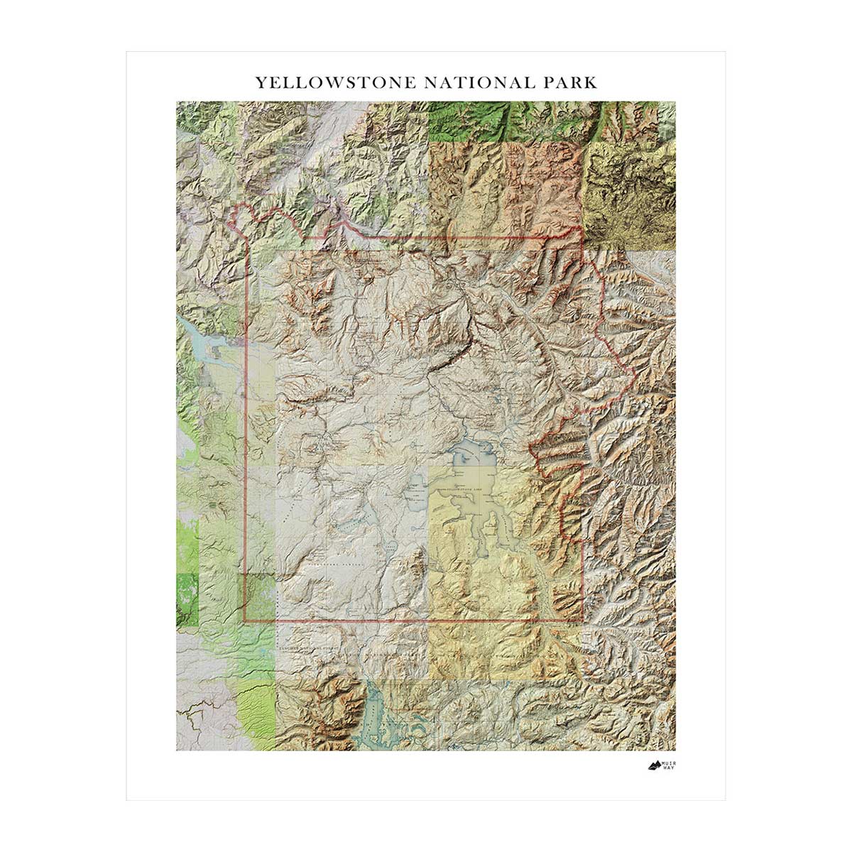 Yellowstone Shaded Relief Map - Muir Way